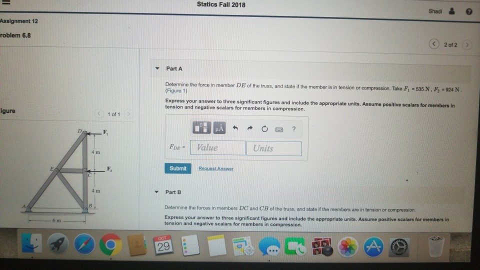 Solved Statics Fall 2018 Shadi Assignment 12 roblem 6.8 く) | Chegg.com