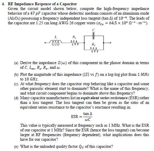 4. RF Impedance Response of a Capacitor Given the | Chegg.com