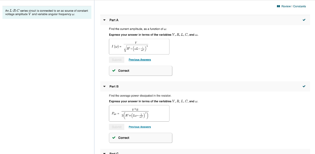 Solved Review Constants An L-R-C series circuit is connected | Chegg.com