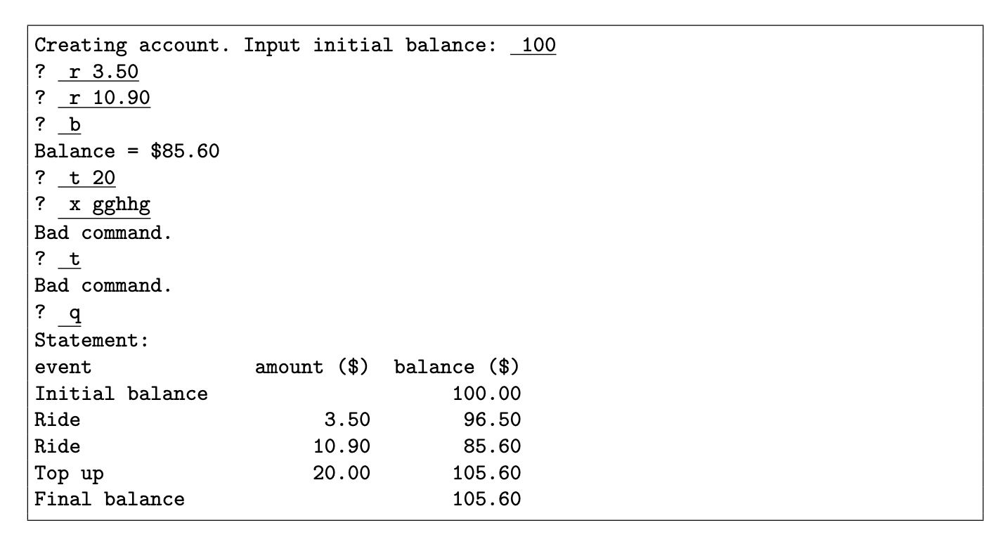 Solved Case study: A Go Card account maintains a balance | Chegg.com