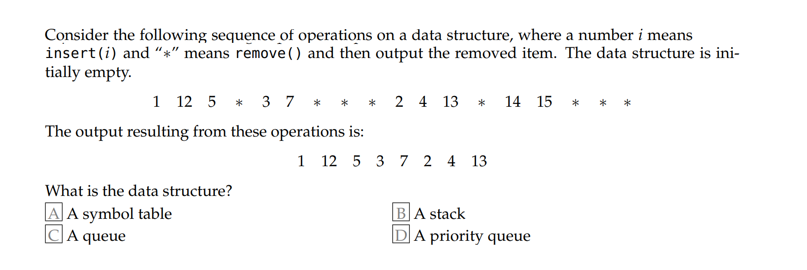 Solved Consider the following sequence of operations on a | Chegg.com