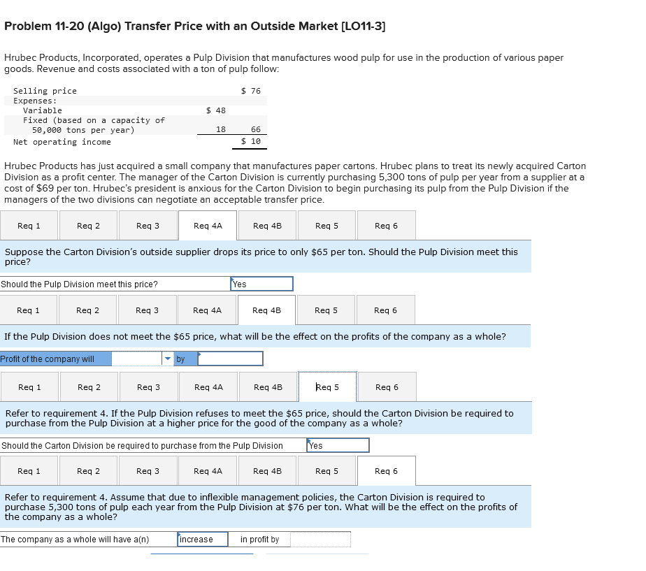 Solved Problem 11-20 (Algo) Transfer Price with an Outside | Chegg.com
