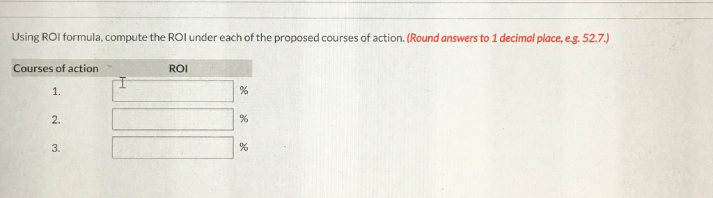 Solved Using ROI formula, compute the ROI under each of the | Chegg.com