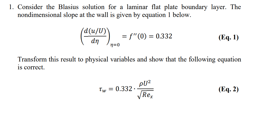 Solved Consider the Blasius solution for a laminar flat | Chegg.com