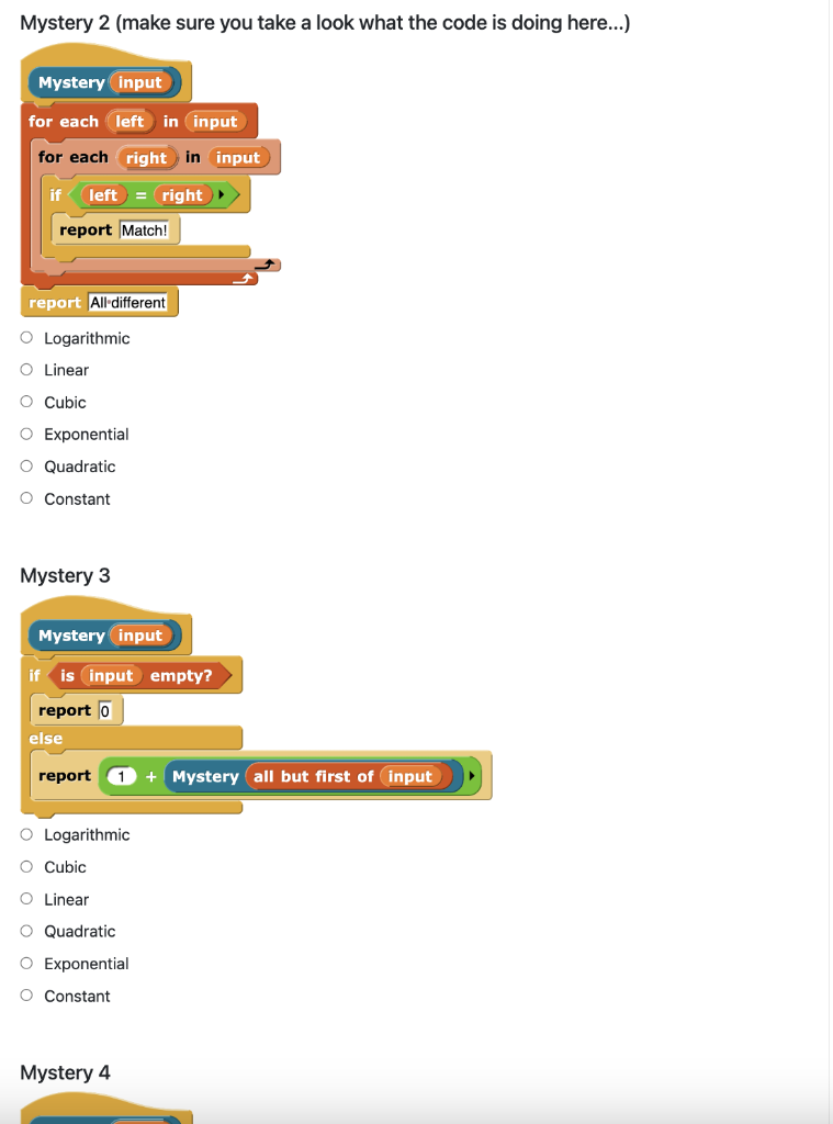 Solved In each of the following Mystery Blocks, select the | Chegg.com