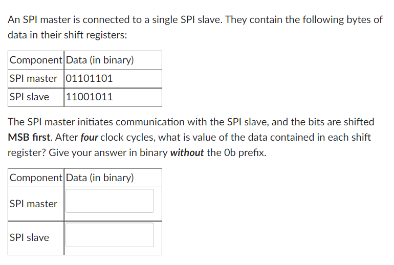 Solved An SPI master is connected to a single SPI slave. | Chegg.com