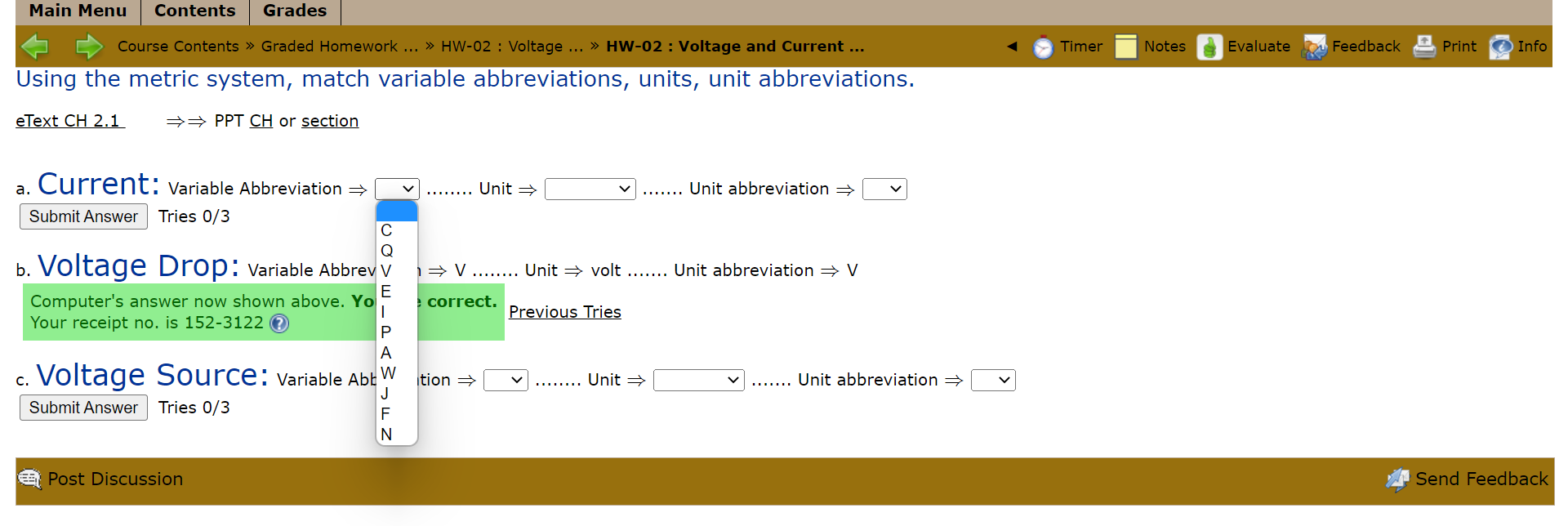 Solved Using the metric system, match variable | Chegg.com