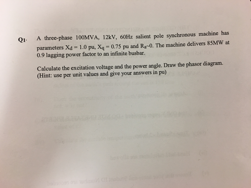 Solved Q1 A three-phase 100MVA, 12kV, 60Hz salient pole | Chegg.com