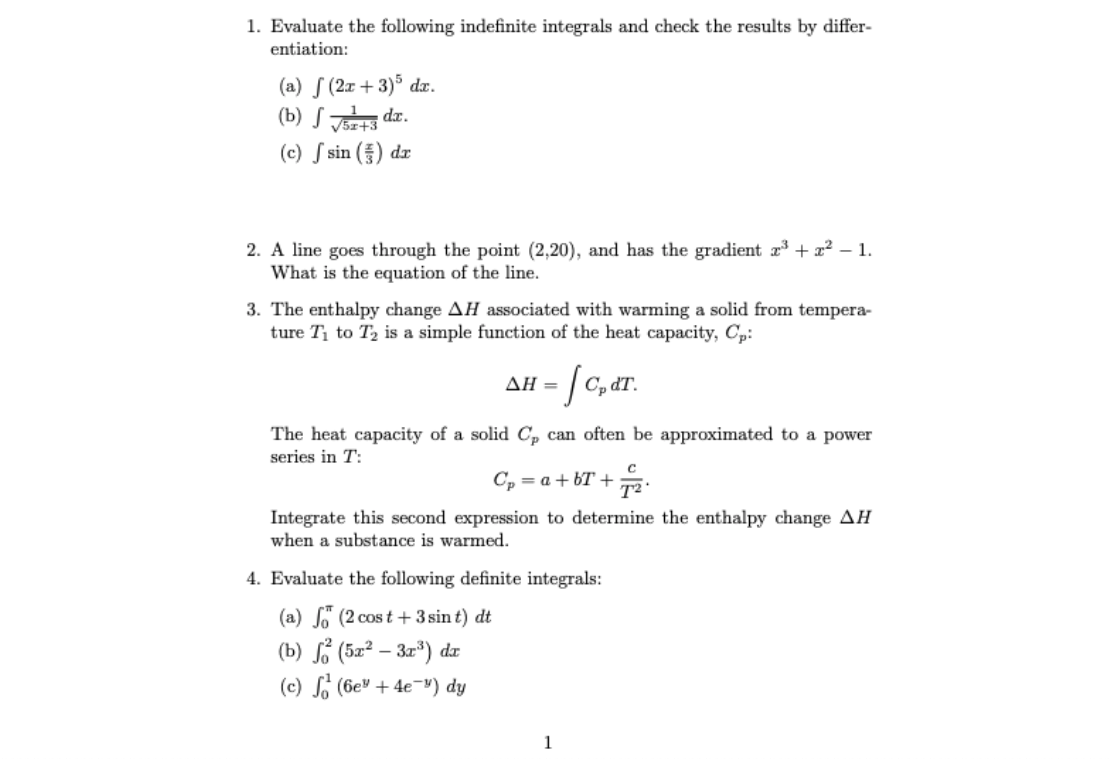 Solved 1. Evaluate the following indefinite integrals and | Chegg.com