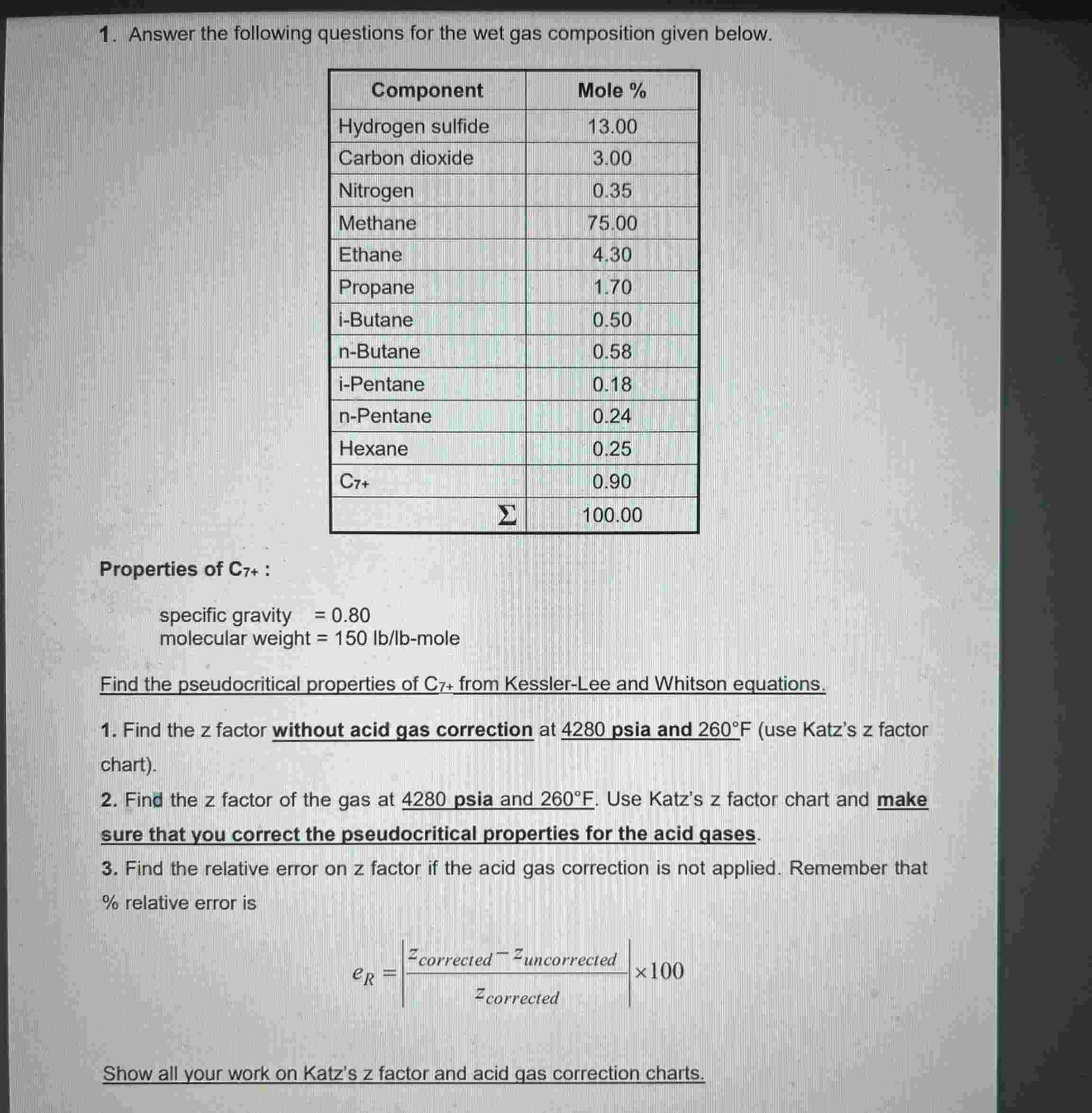 Solved Answer the following questions for the wet gas | Chegg.com