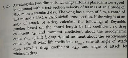 Solved 43.29 A rectar A rectangular two-dimensional wing | Chegg.com