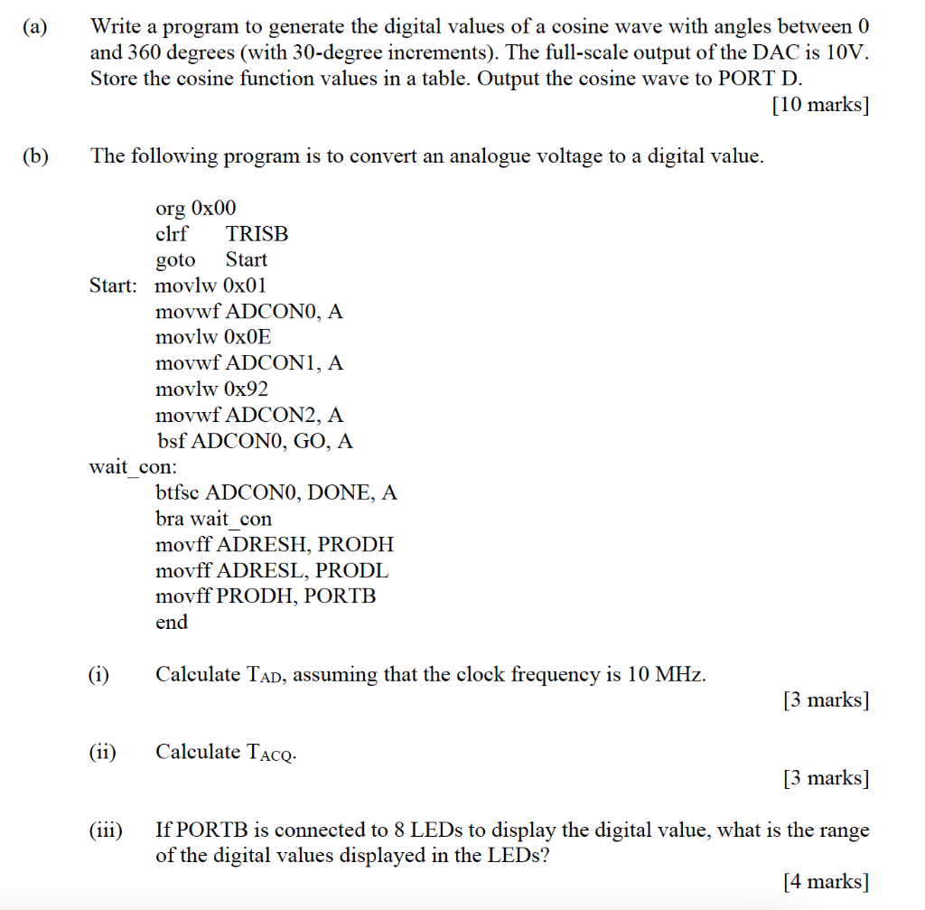 (a) Write a program to generate the digital values of | Chegg.com