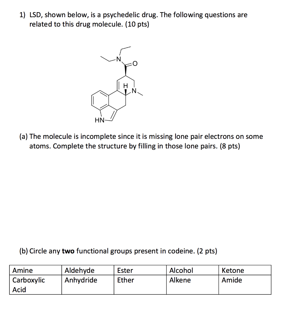 Solved 1) LSD, shown below, is a psychedelic drug. The | Chegg.com