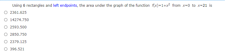Solved Using 6 rectangles and left endpoints, the area under | Chegg.com