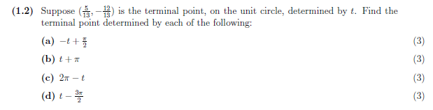 Solved (1.2) Suppose (1) is the terminal point, on the unit | Chegg.com