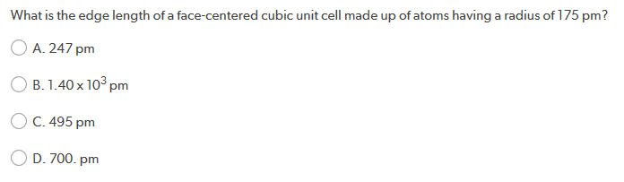 Solved What is the edge length of a face-centered cubic unit | Chegg.com