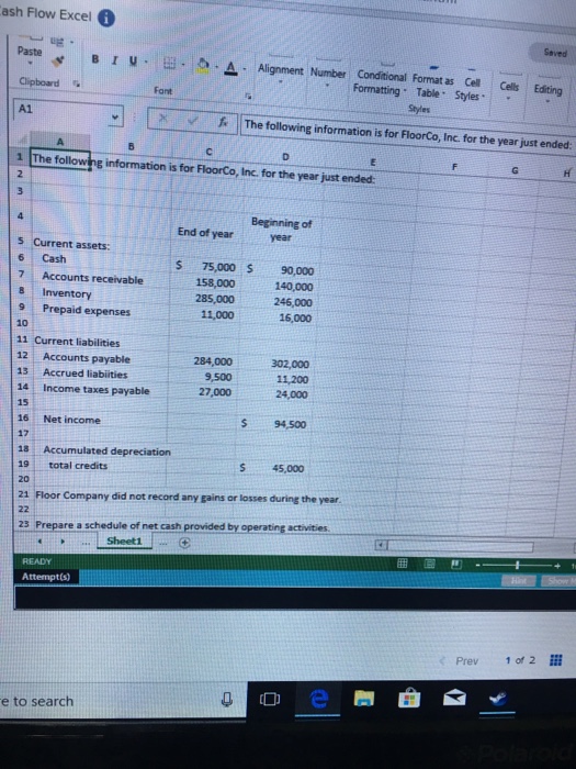 Solved ash Flow Excel 0.-. Alignment Number Conditional | Chegg.com