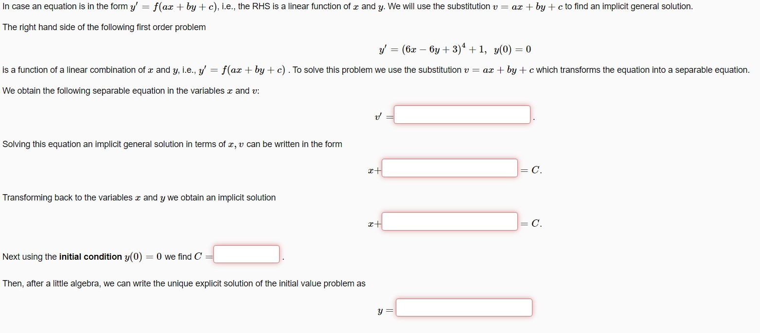 Solved In case an equation is in the form y' = f(ax +by+c), | Chegg.com