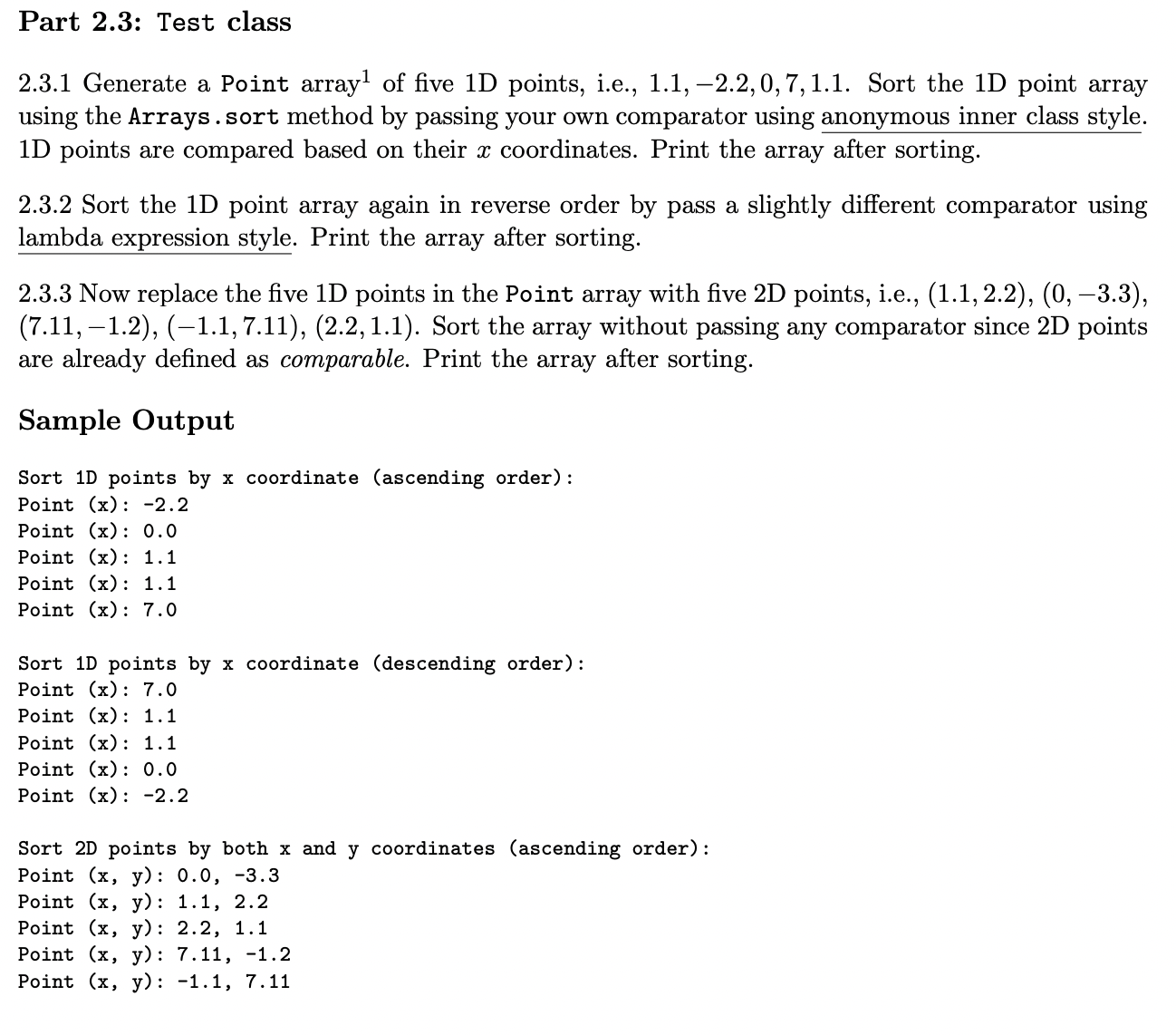 Solved Part 2.3: Test class2.3.1 ﻿Generate a Point array ?1 | Chegg.com