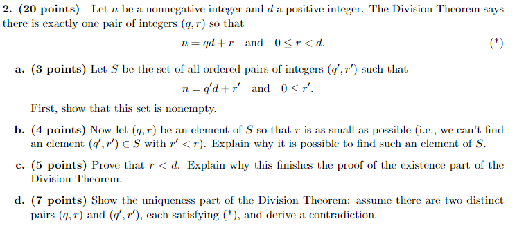 Solved 2. (20 points) Let n be a nonnegative integer and d a | Chegg.com