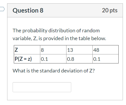 Solved Question 8 20 pts The probability distribution of | Chegg.com