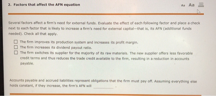 Solved 2. Factors that affect the AFN equation Aa Aa Several | Chegg.com Solved 2. Factors that affect the AFN equation Aa Aa Several | Chegg.com