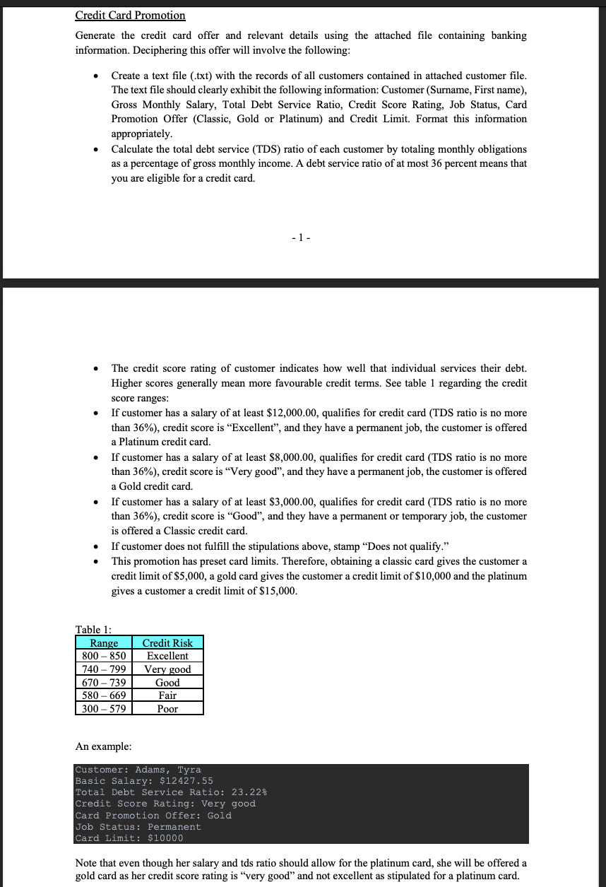 Solved Credit Card Promotion Generate the credit card offer | Chegg.com