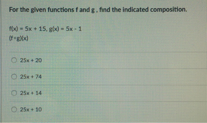 Solved For the given functions f and g, find the indicated | Chegg.com