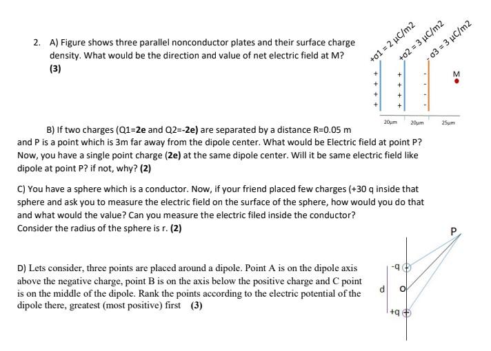 Solved 2. A) Figure shows three parallel nonconductor plates | Chegg.com