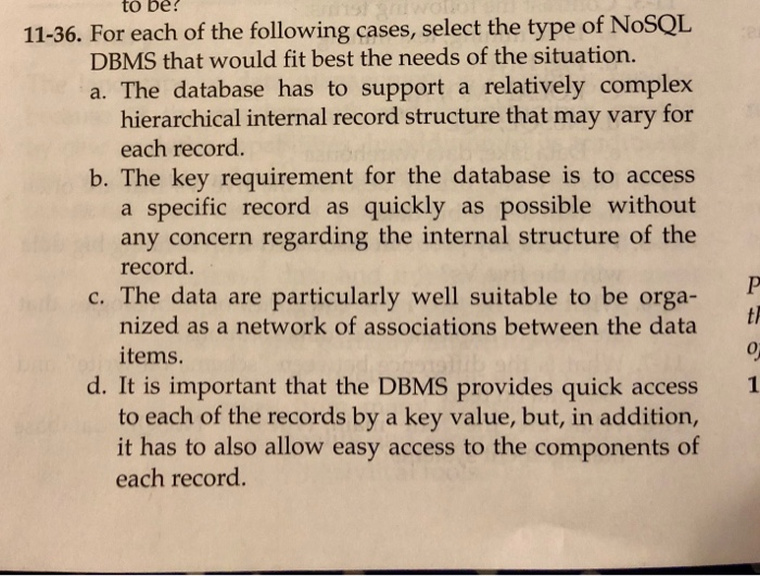 Solved Select the type of NoSQL DBMS that would fit best the | Chegg.com