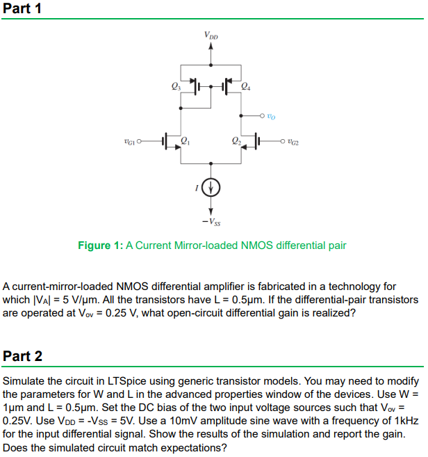 Solved Figure 1: A Current Mirror-loaded NMOS differential | Chegg.com