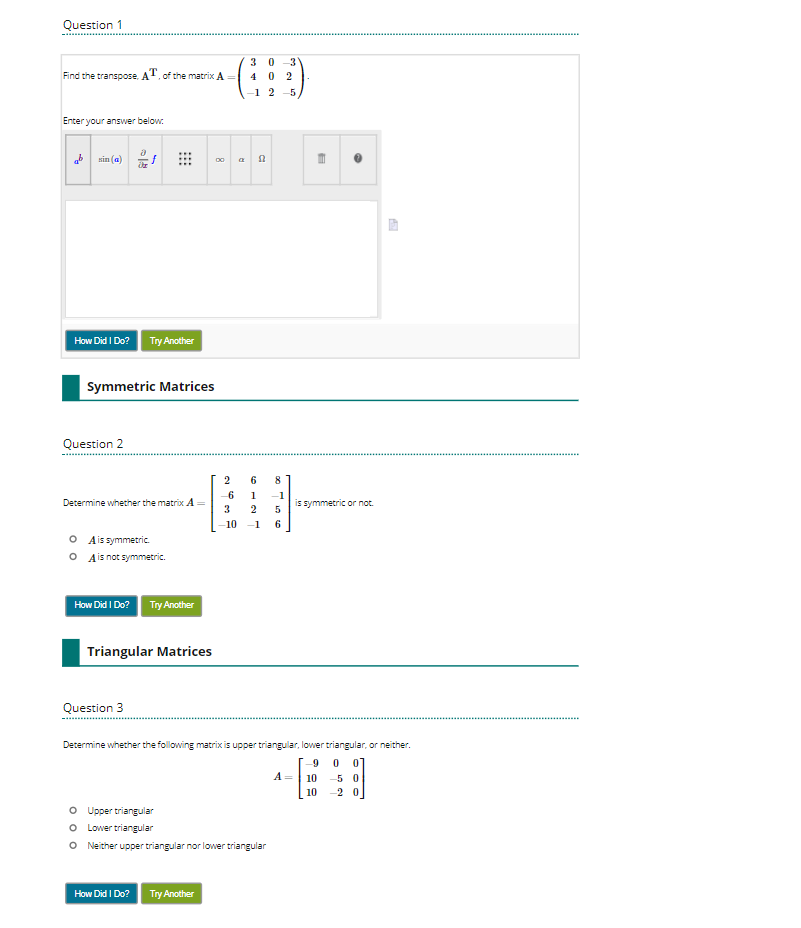 Solved Question 1 Find the transpose AT of the matrix A= 3 | Chegg.com