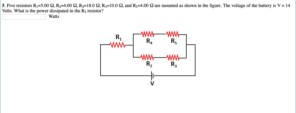 Solved 5. Five resistors R1=5.00 S2, R2=4.00 S2, R3=18.0 2, | Chegg.com