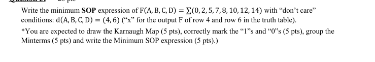 Solved Write the minimum SOP expression of F(A, B, C, D) = | Chegg.com