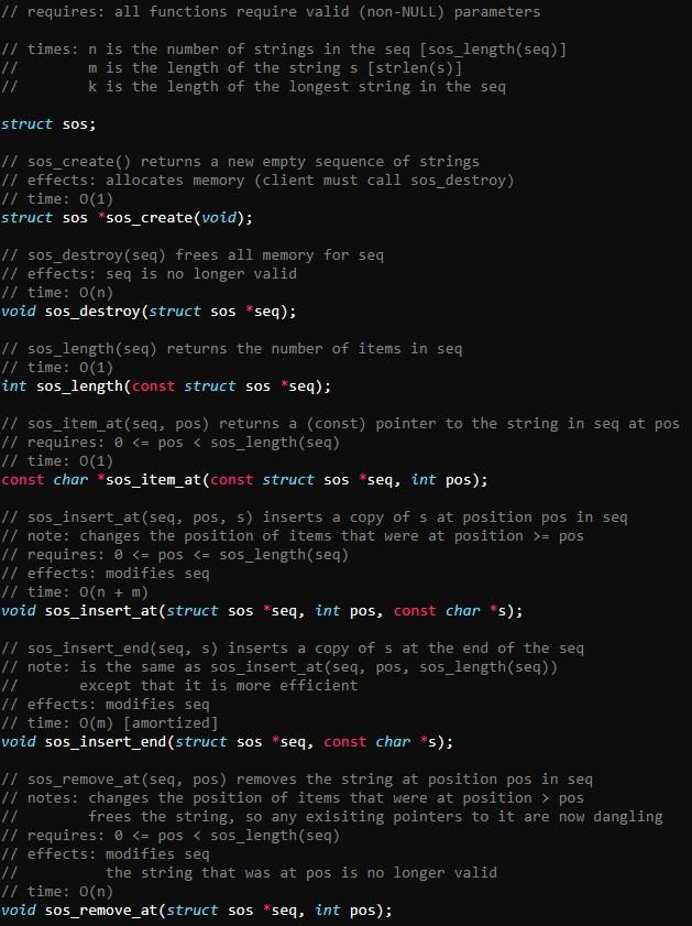 Solved struct sos \{ int len; int maxlen; char **data; \}; | Chegg.com