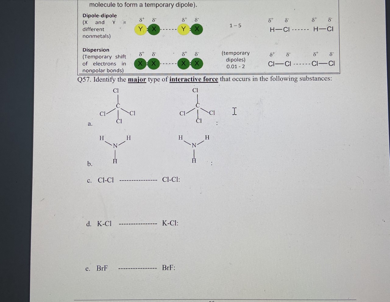 Solved molecule to form a temporary dipole). Dipole-dipole | Chegg.com