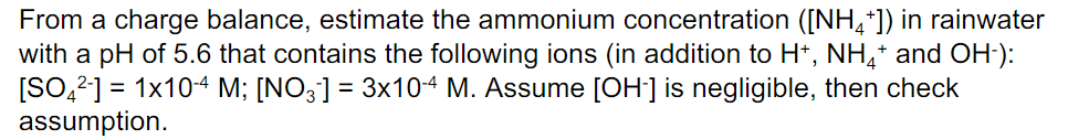 Solved From a charge balance, estimate the ammonium | Chegg.com