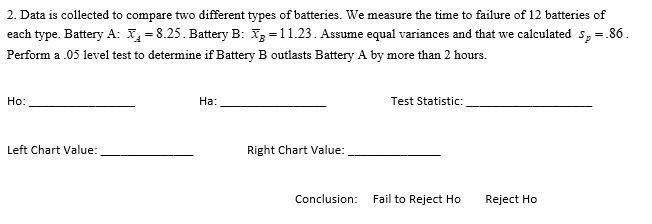 Solved 2. Data is collected to compare two different types | Chegg.com