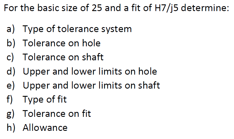 Solved For the basic size of 25 and a fit of H7/j5 | Chegg.com