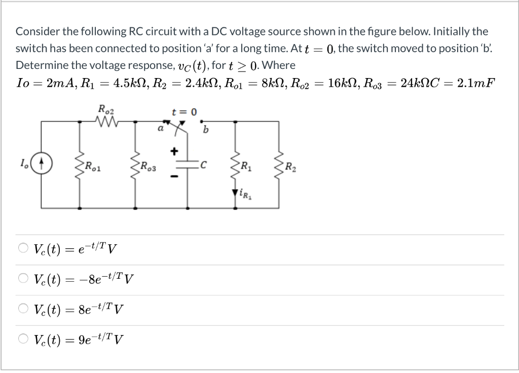 Solved Consider the following RC circuit with a DC voltage | Chegg.com