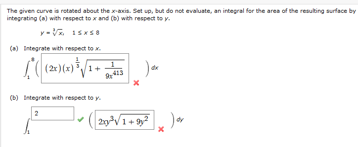 Solved The Given Curve Is Rotated About The X Axis Set Up 1513