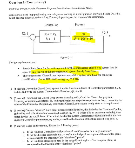 Solved . Question 1 (Compulsory) Controller Design by Pole | Chegg.com