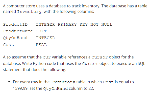Solved A computer store uses a database to track inventory. | Chegg.com