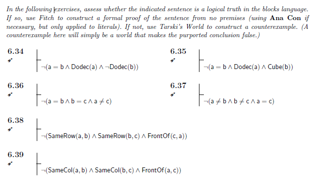 Solved (EXCERCISE 6.38 ONLY) ¬(SameRow(a, b) ∧ SameRow(b, c) | Chegg.com