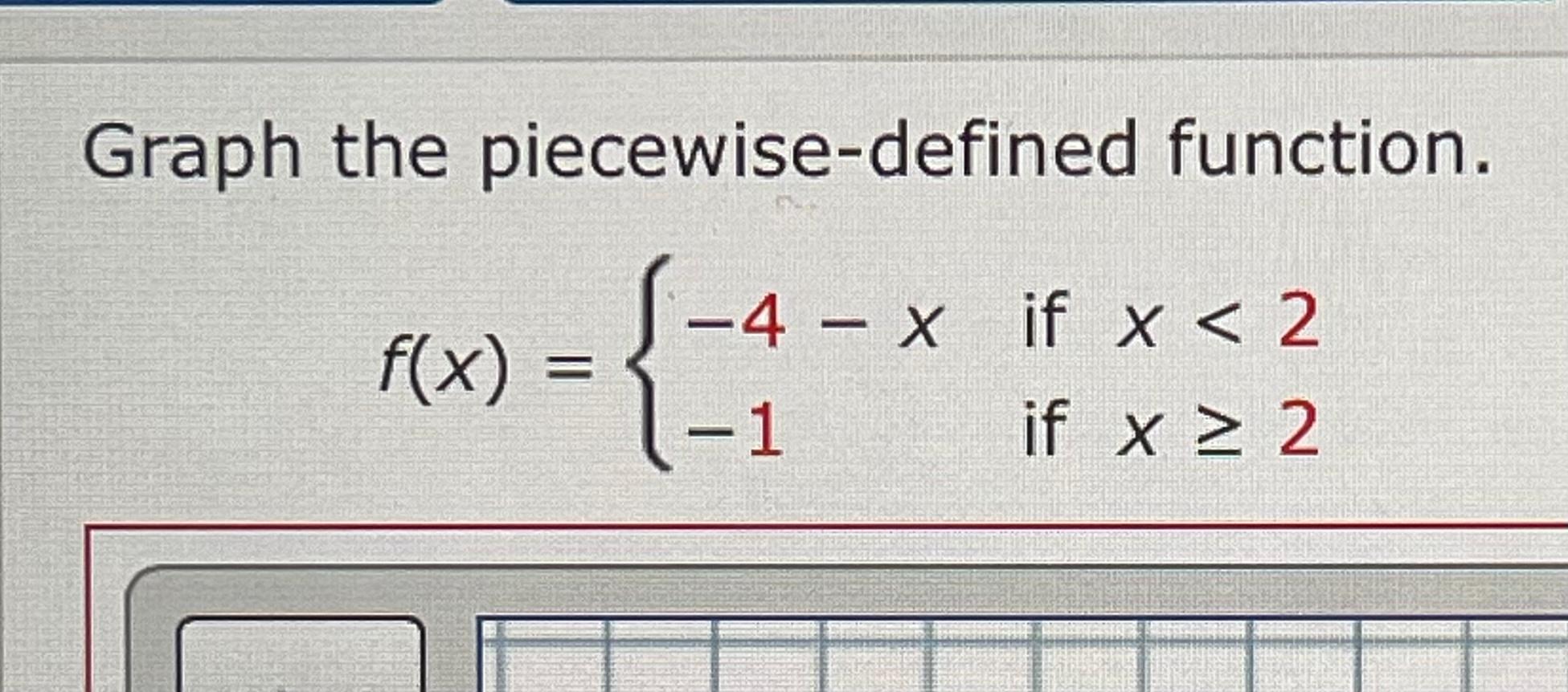 Solved Graph the piecewise-defined function. f(x)={−4−x−1 if | Chegg.com