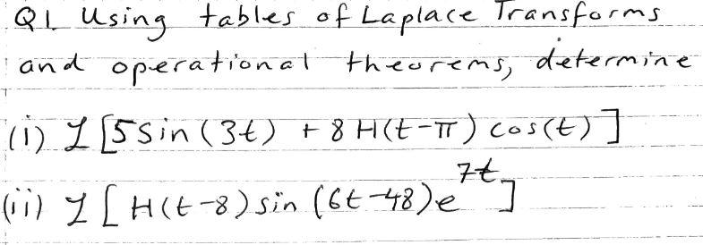 Solved QL Using tables of Laplace Transforms and operational | Chegg.com
