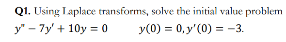 Solved Q1. ﻿Using Laplace transforms, solve the initial | Chegg.com