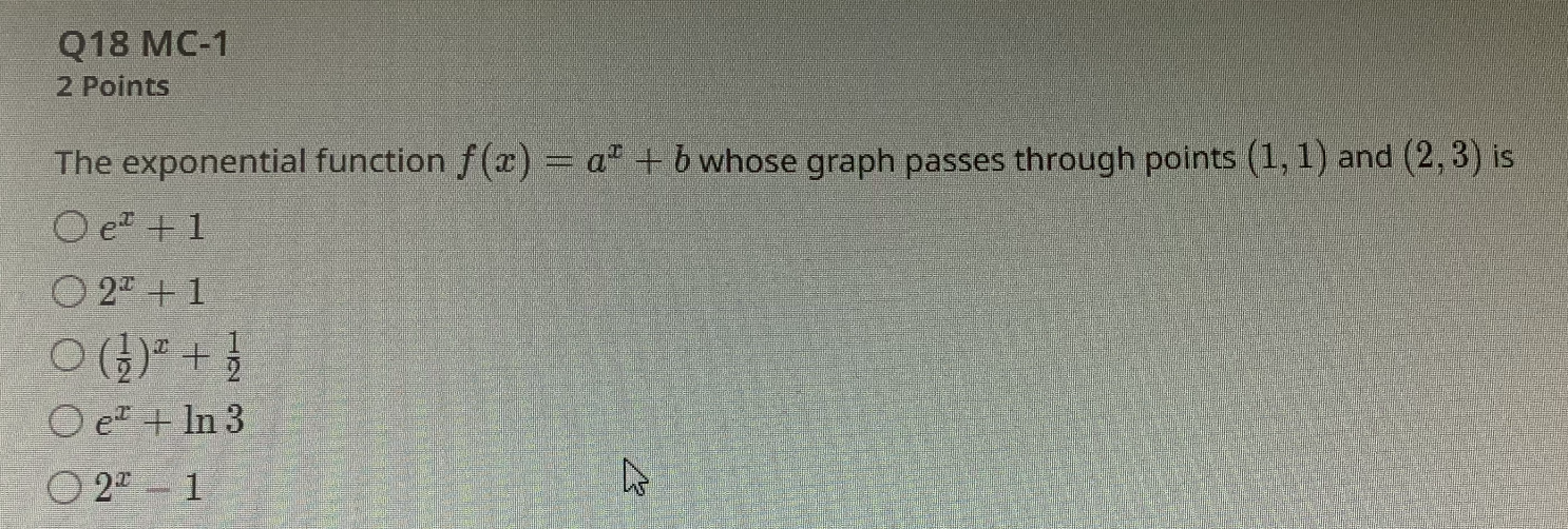Solved The exponential function f(x)=ax+b whose graph passes | Chegg.com