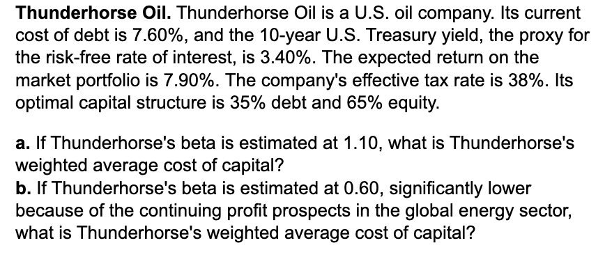 Solved Thunderhorse Oil. Thunderhorse Oil is a U.S. oil | Chegg.com