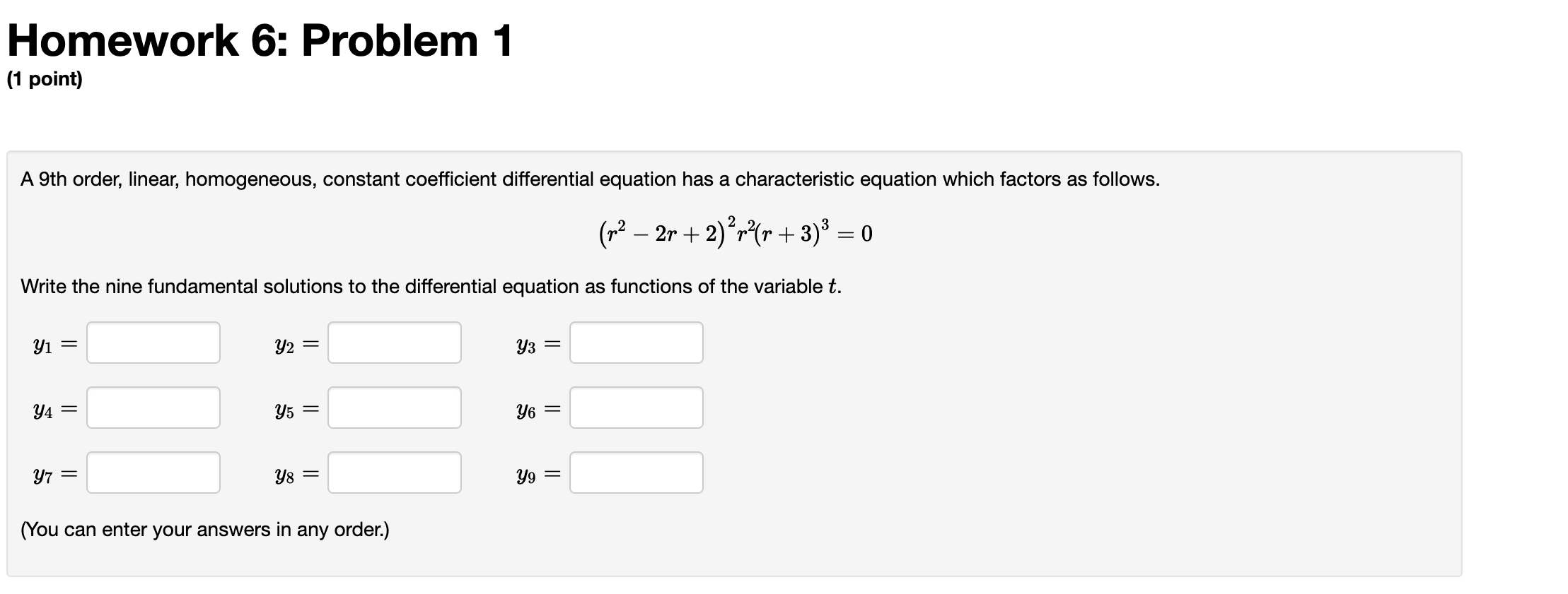 Solved Homework 6: Problem 1 (1 point) A 9th order, linear, | Chegg.com